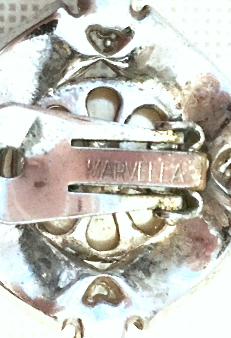 Mid-20th Century Silver, Faux Pearl and Austrian Crystal Earrings By ...