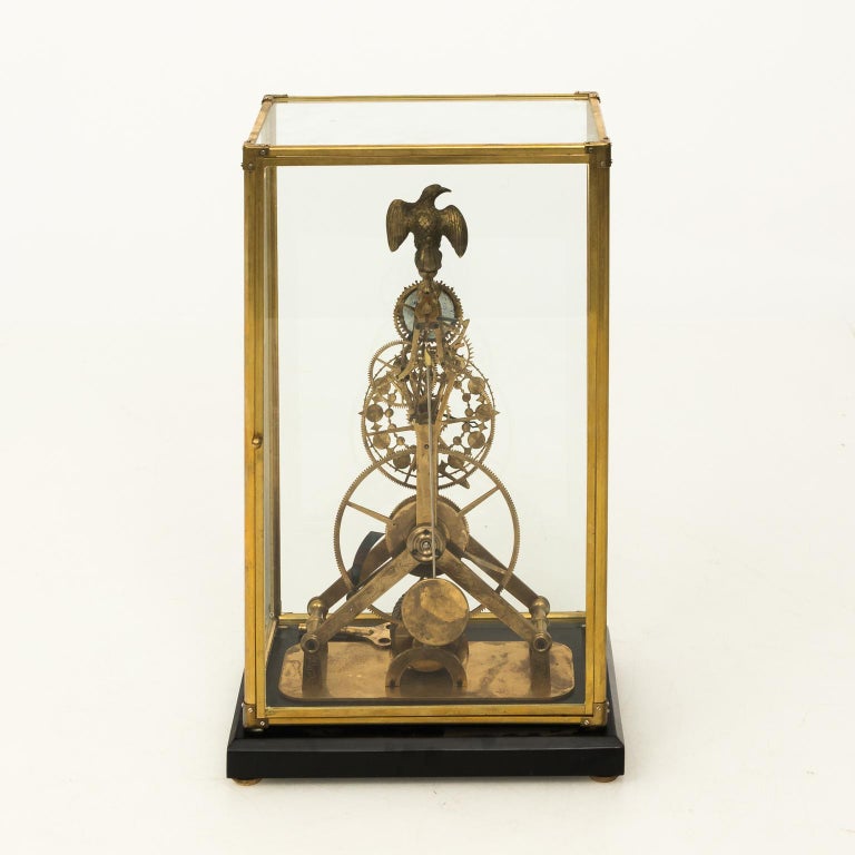 Mid 20th Century Skeleton Brass Clock at 1stDibs