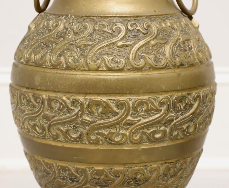 Mid 20th Century Solid Brass Decorative Urns - Pair For Sale at 1stDibs