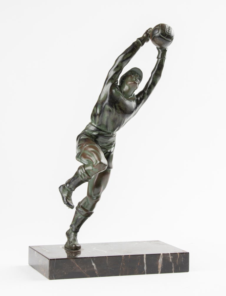 Mid 20th Century Spelter Statue Goal Keeper For Sale at 1stDibs