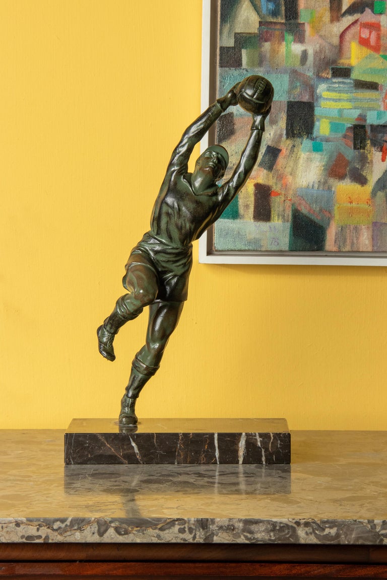 Mid 20th Century Spelter Statue Goal Keeper For Sale at 1stDibs