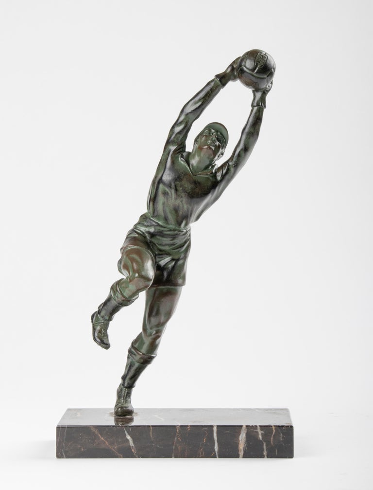Mid 20th Century Spelter Statue Goal Keeper For Sale at 1stDibs