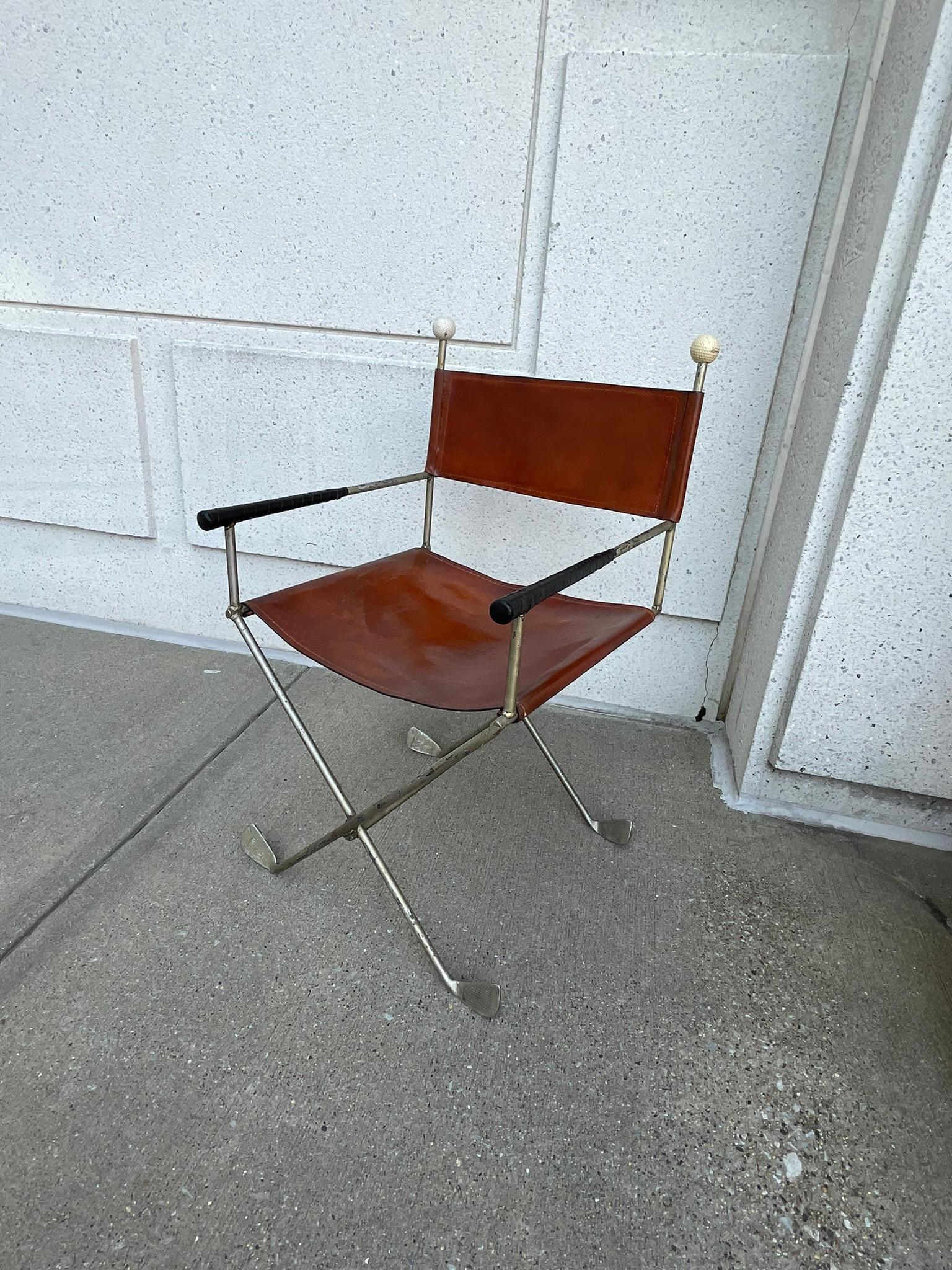 Mid-20th Century Steel and Leather Directors Chair Made from Golf Clubs ...