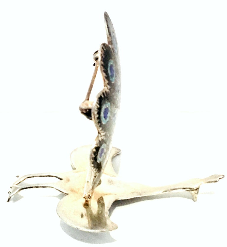 Mid-20th Century Sterling Silver and Enamel Articulating Peacock Brooch ...