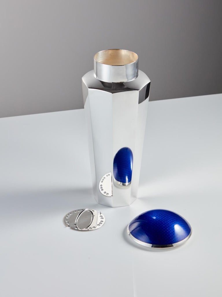 Mid-20th Century Sterling Silver and Enamel Cocktail Shaker J Tostrup ...