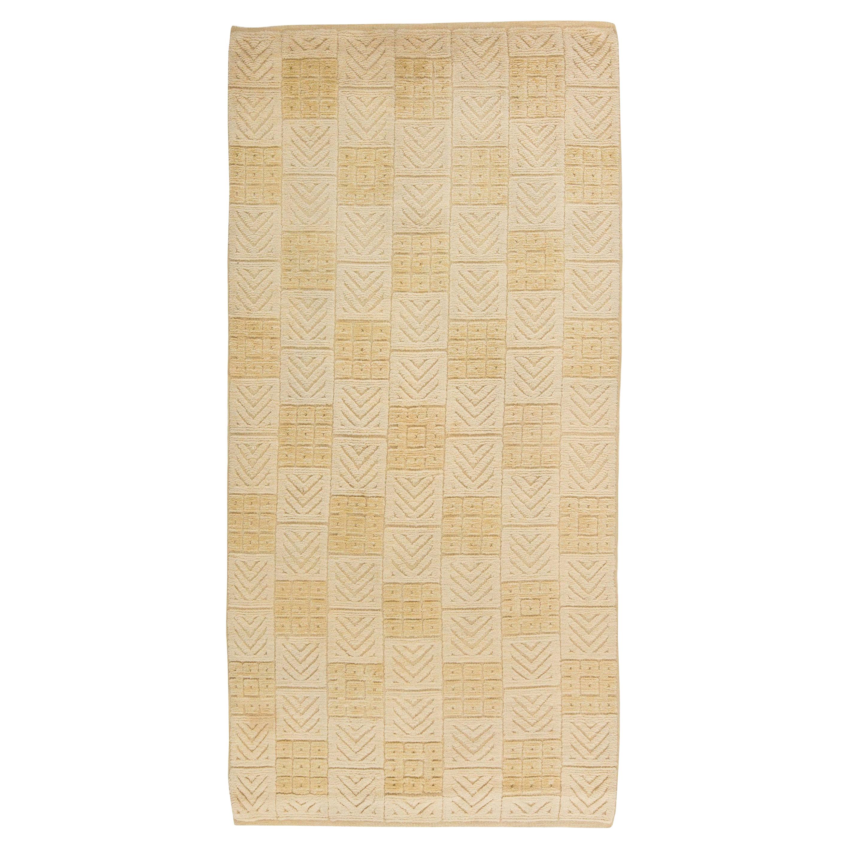 Mid-Century Modern Design Textural Ivory Geometric Zen Garden Rug For ...