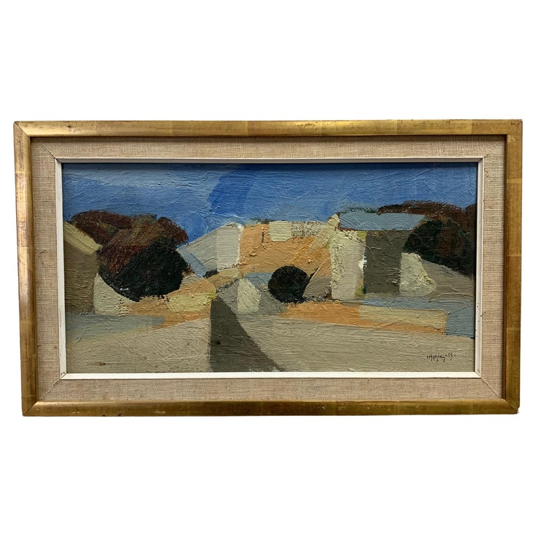 Mid 20th Century Swedish Modernist Style Oil Painting on Panel by Ivar ...
