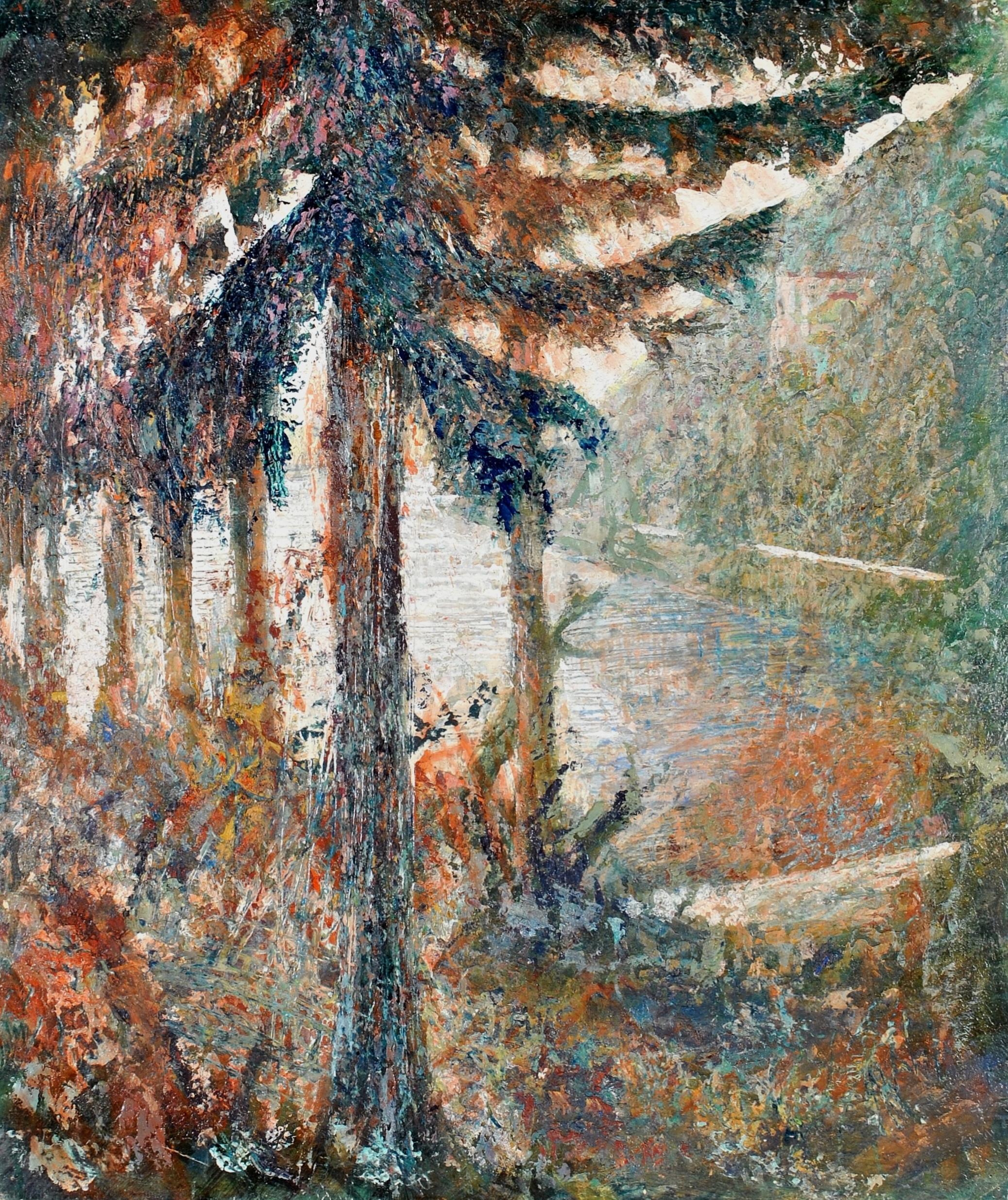Mid 20th Century Swiss School - Wooded Lake Landscape - Large Swiss ...