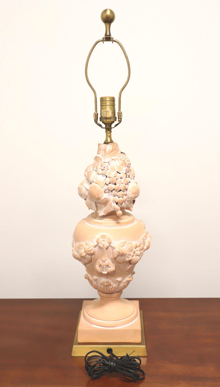 Mid-20th Century Terra Cotta Tuscan Fruit and Floral Motif Table Lamp ...