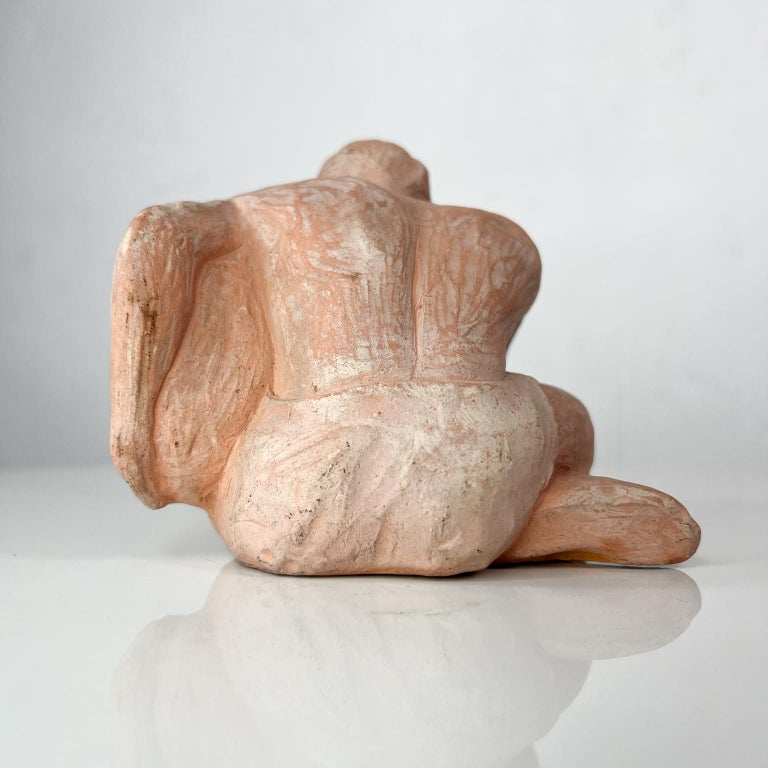 Mid 20th Century Terracotta Art Sculpture Naked Man Athlete L Cook For
