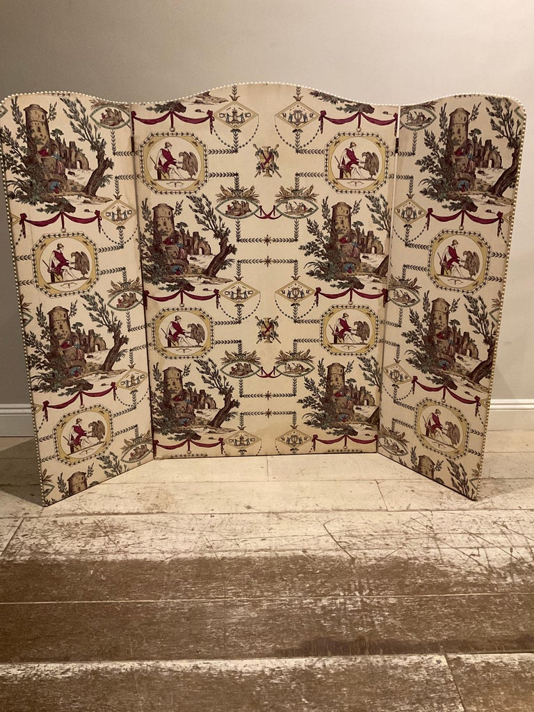 1950s Threefold Toile Fabric French Screen with Studded Detail For Sale ...