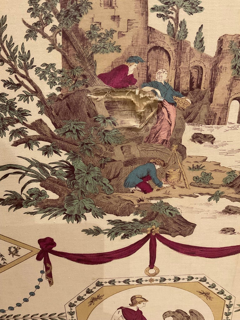 1950s Threefold Toile Fabric French Screen with Studded Detail For Sale ...