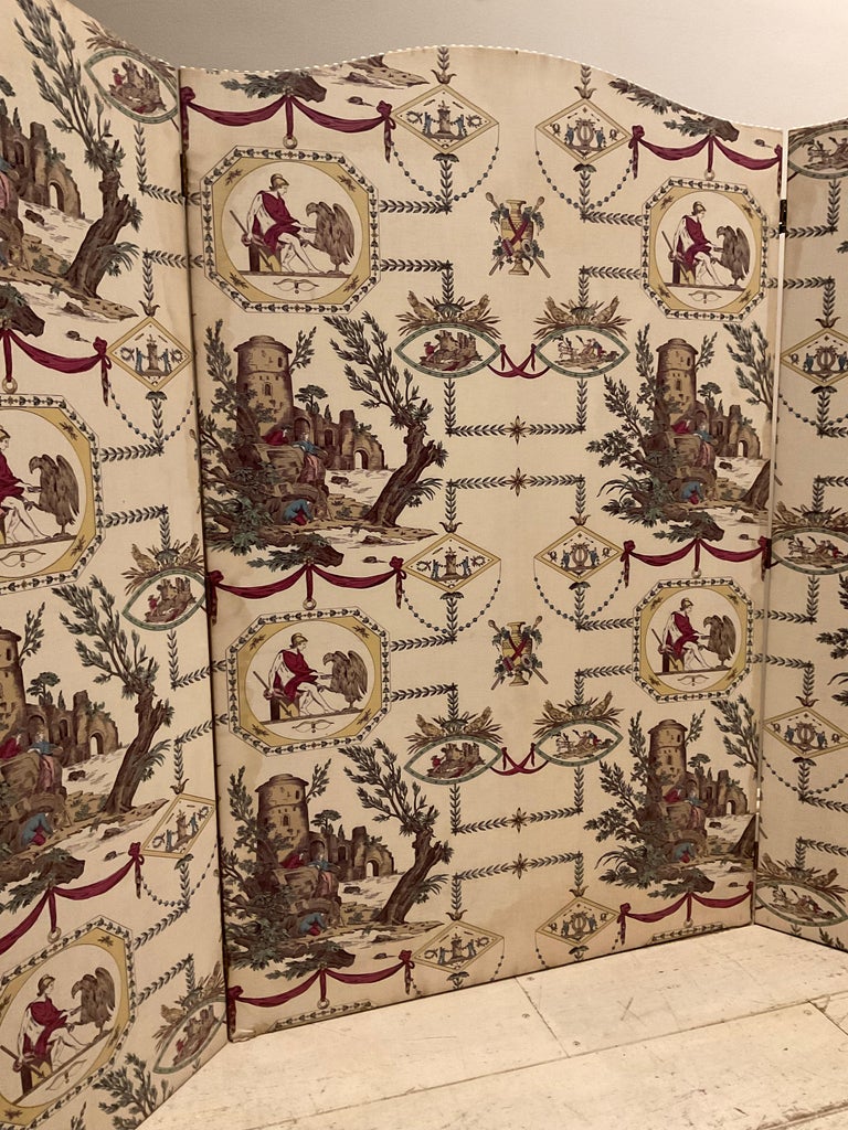 1950s Threefold Toile Fabric French Screen with Studded Detail For Sale ...