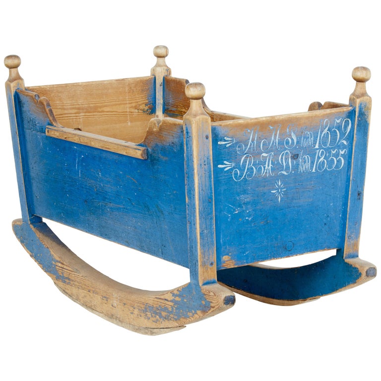 Mid-20th Century Traditional Swedish Painted Pine Crib Cradle at ...