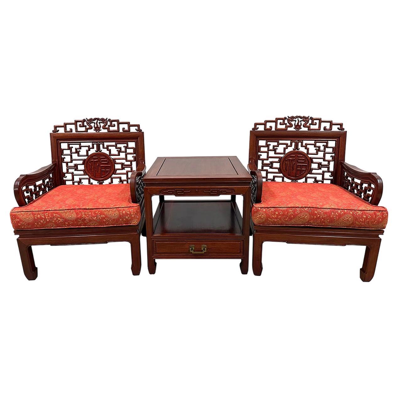 Mid 20th Century Vintage Chinese Carved Rosewood Living Room Chairs Set ...