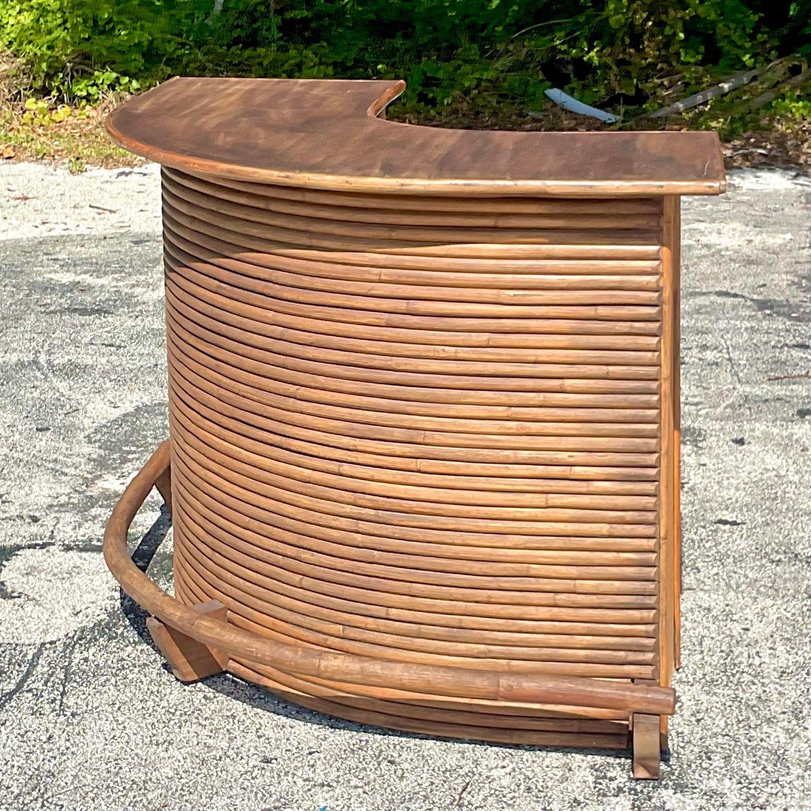 Mid 20th Century Vintage Coastal Bent Rattan Dry Bar For Sale at 1stDibs
