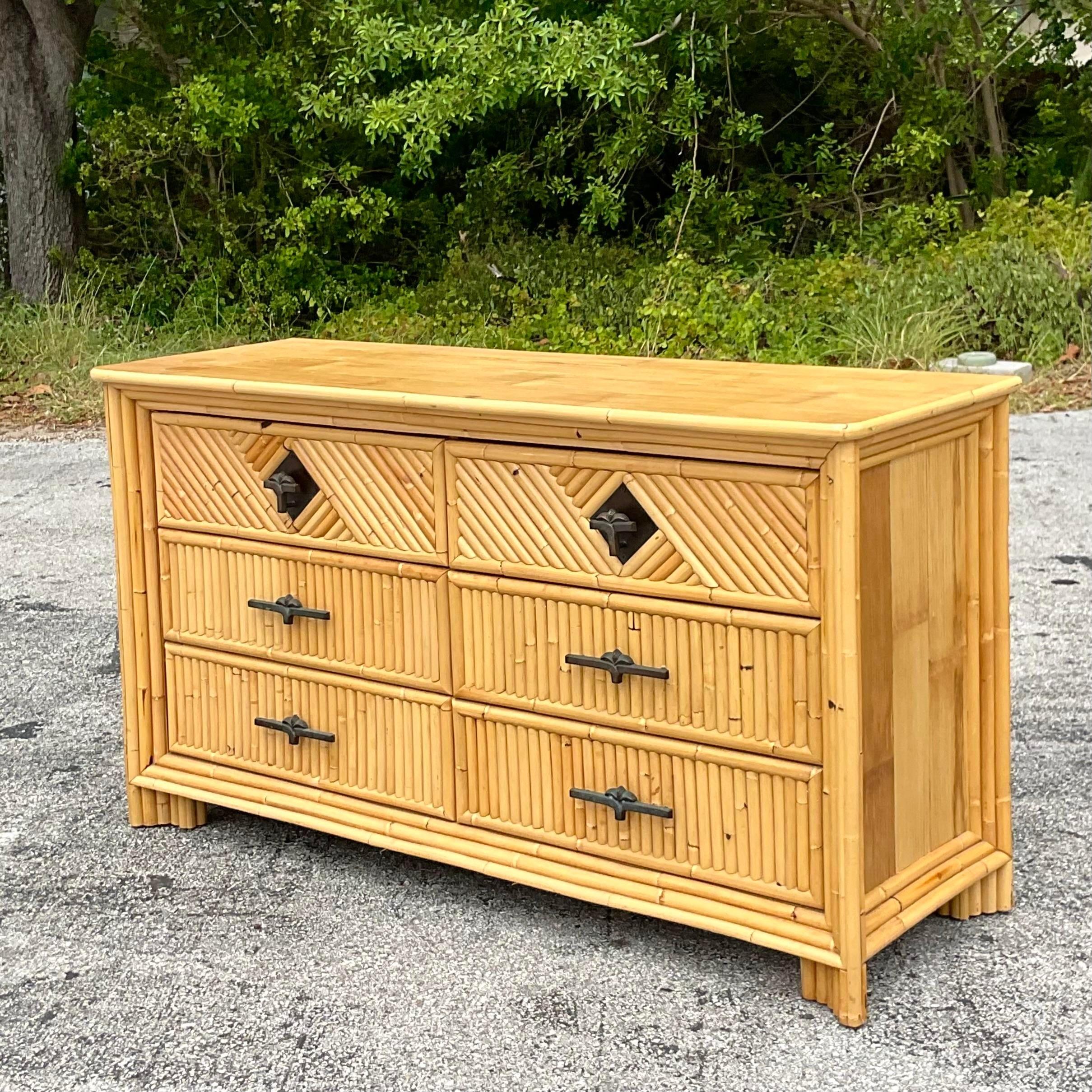 Mid 20th Century Vintage Coastal Diamond Rattan Palm Dresser For Sale ...
