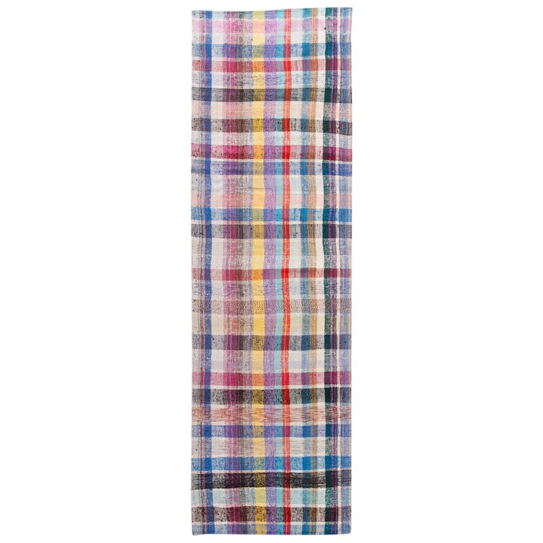 Mid-20th Century Vintage Flat-Weave Runner Rug For Sale at 1stDibs