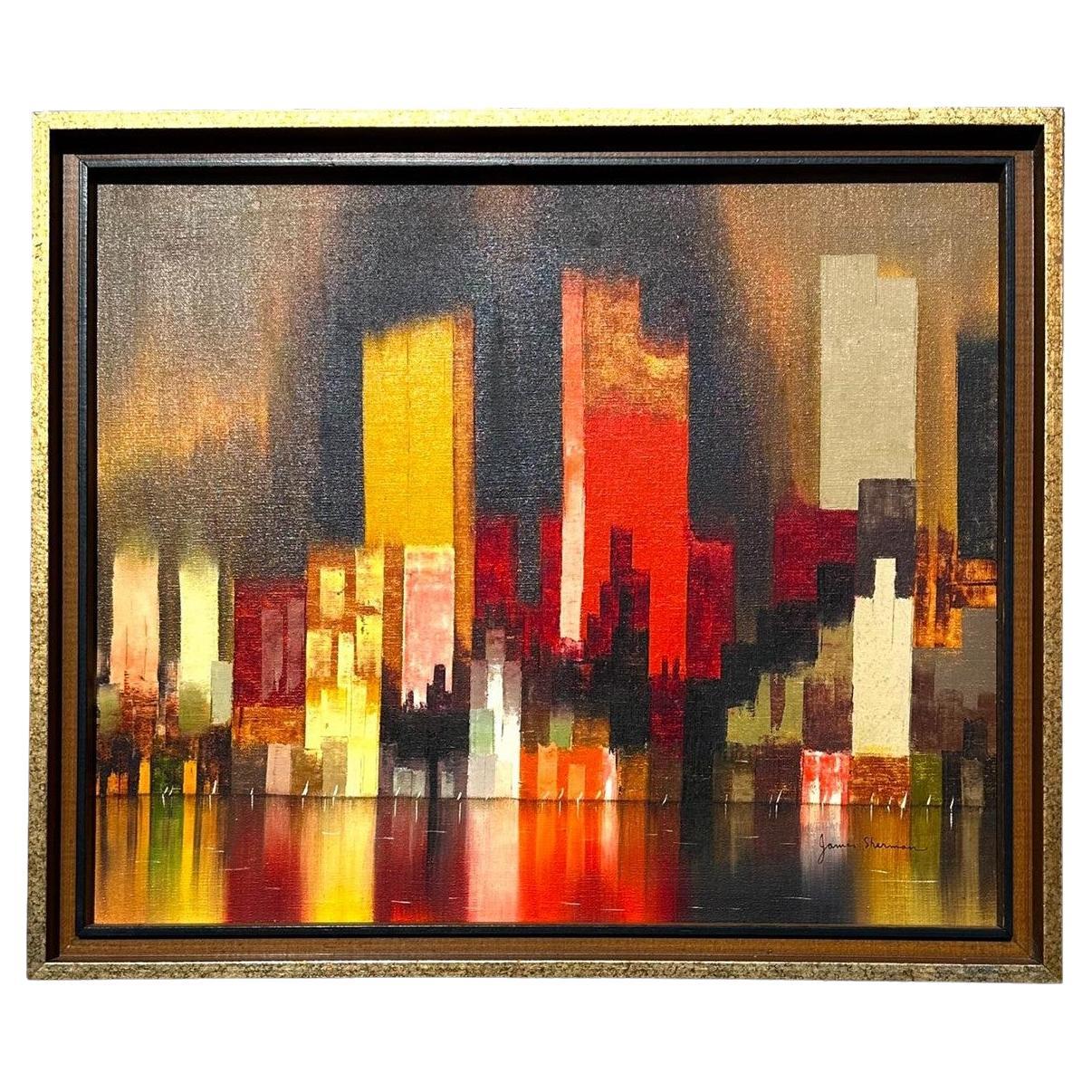 Mid 20th Century Vintage Original Abstract Skyline, Framed For Sale at ...