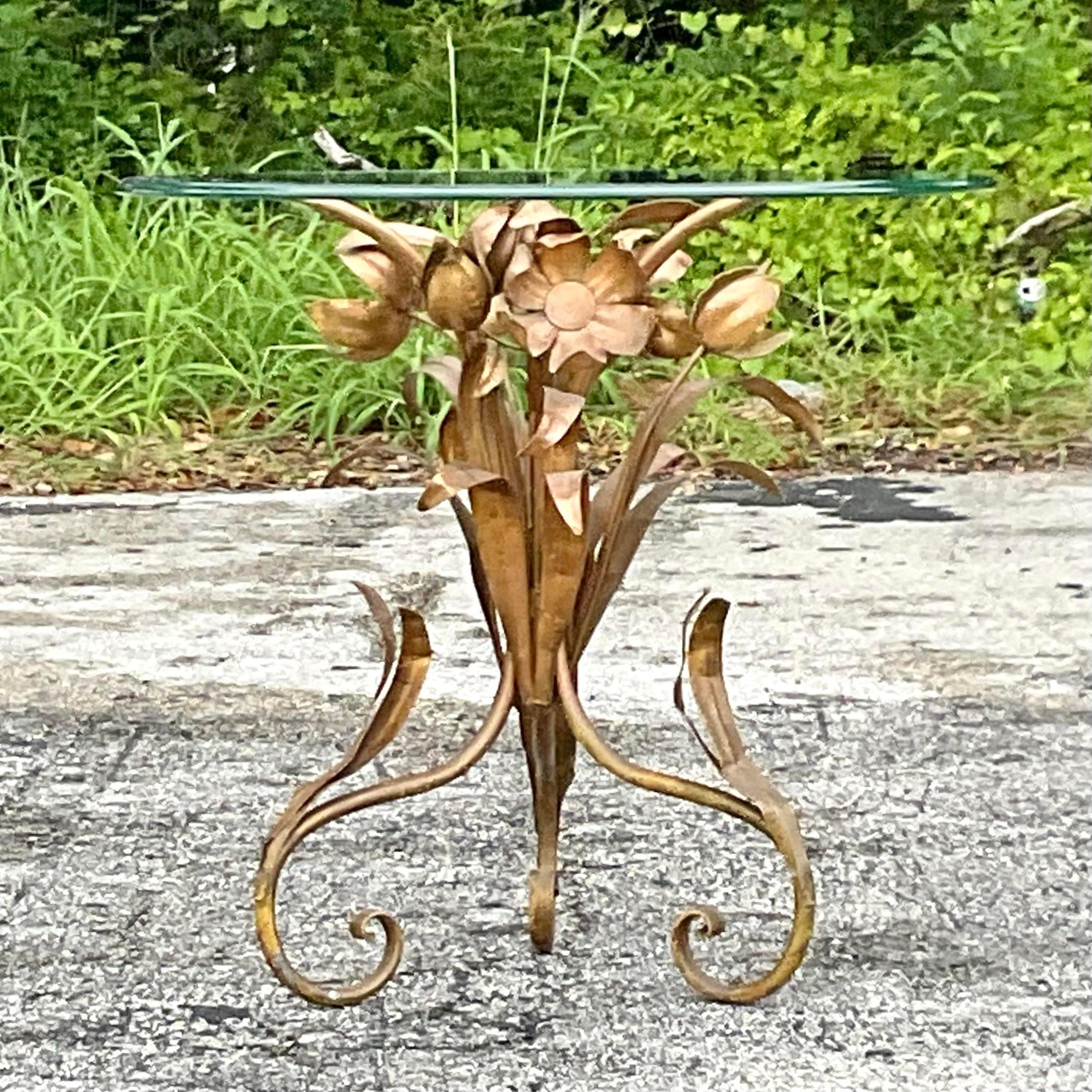 Mid 20th Century Vintage Regency Gilt Floral Tole Side Table For Sale ...