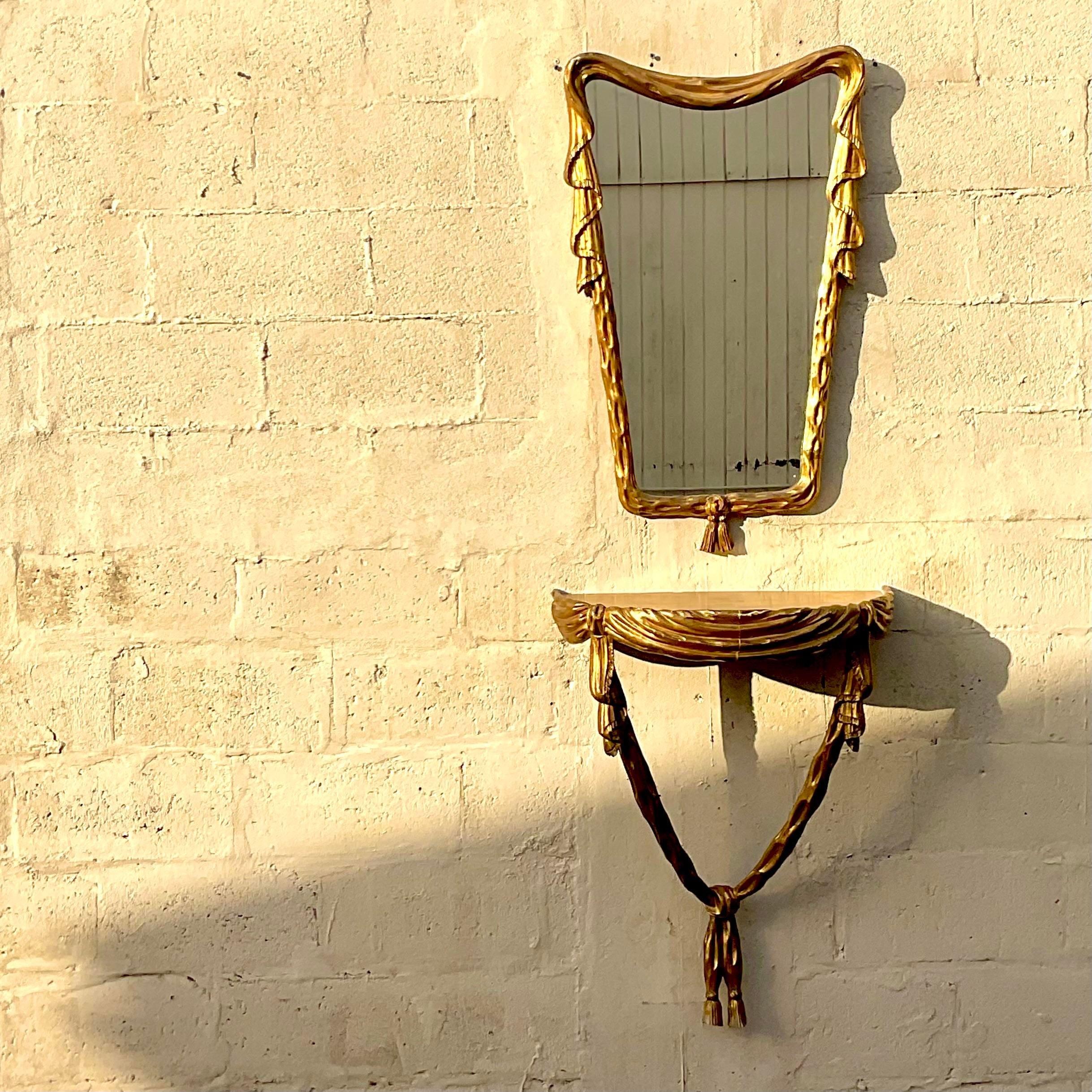 Espejo dorado de mediados del siglo XX Vintage Regency Italian Palladio ...