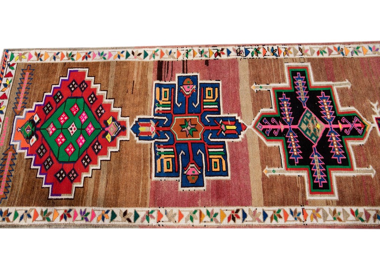 Mid-20th Century Vintage Turkish Wool Runner Rug For Sale at 1stDibs