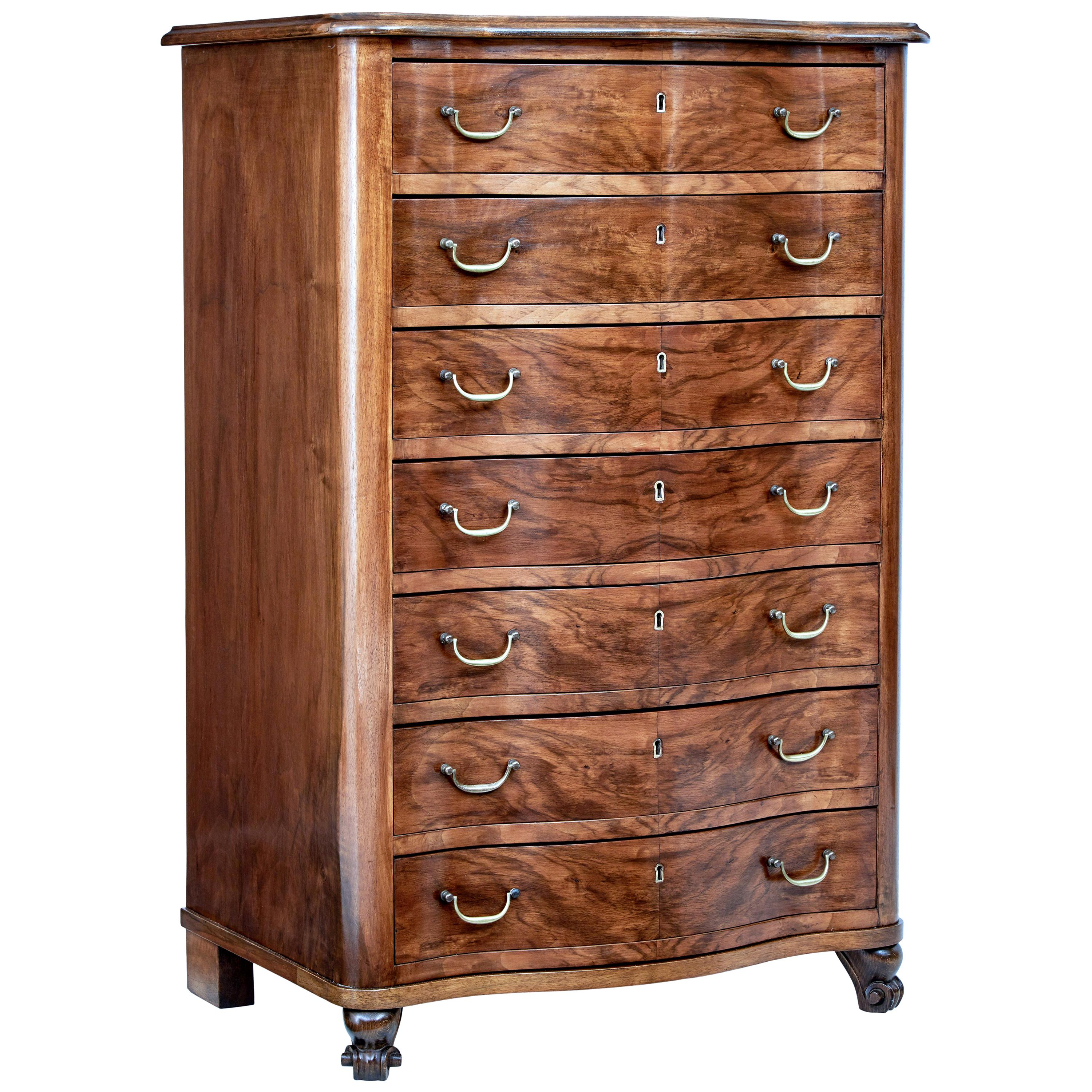 Mid-20th Century Walnut Tall Chest of Drawers at 1stDibs