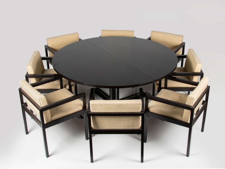 Mid-20th Century Wengé Dining Table with 8 Matching Chairs Jules Wabbes ...