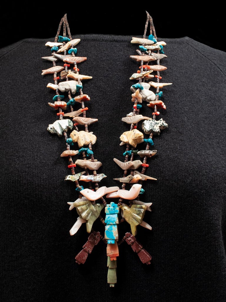 Mid-20th Century Zuni Triple Strand Fetish Native American Necklace For ...