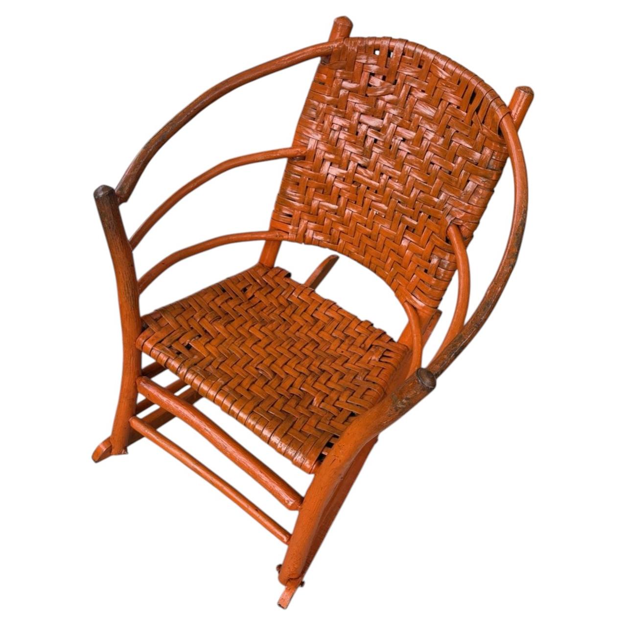 Mid 20thc Old Hickory Orange Painted Rocking Chair For Sale at 1stDibs