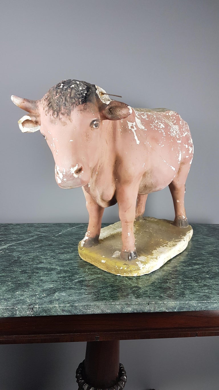 Mid-20th Century Plaster Butchers Shop Display Bull at 1stDibs