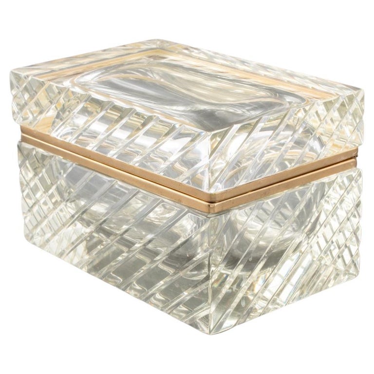 Mid-C. Modern Gilt Metal Cut Crystal Hinged Casket For Sale at 1stDibs