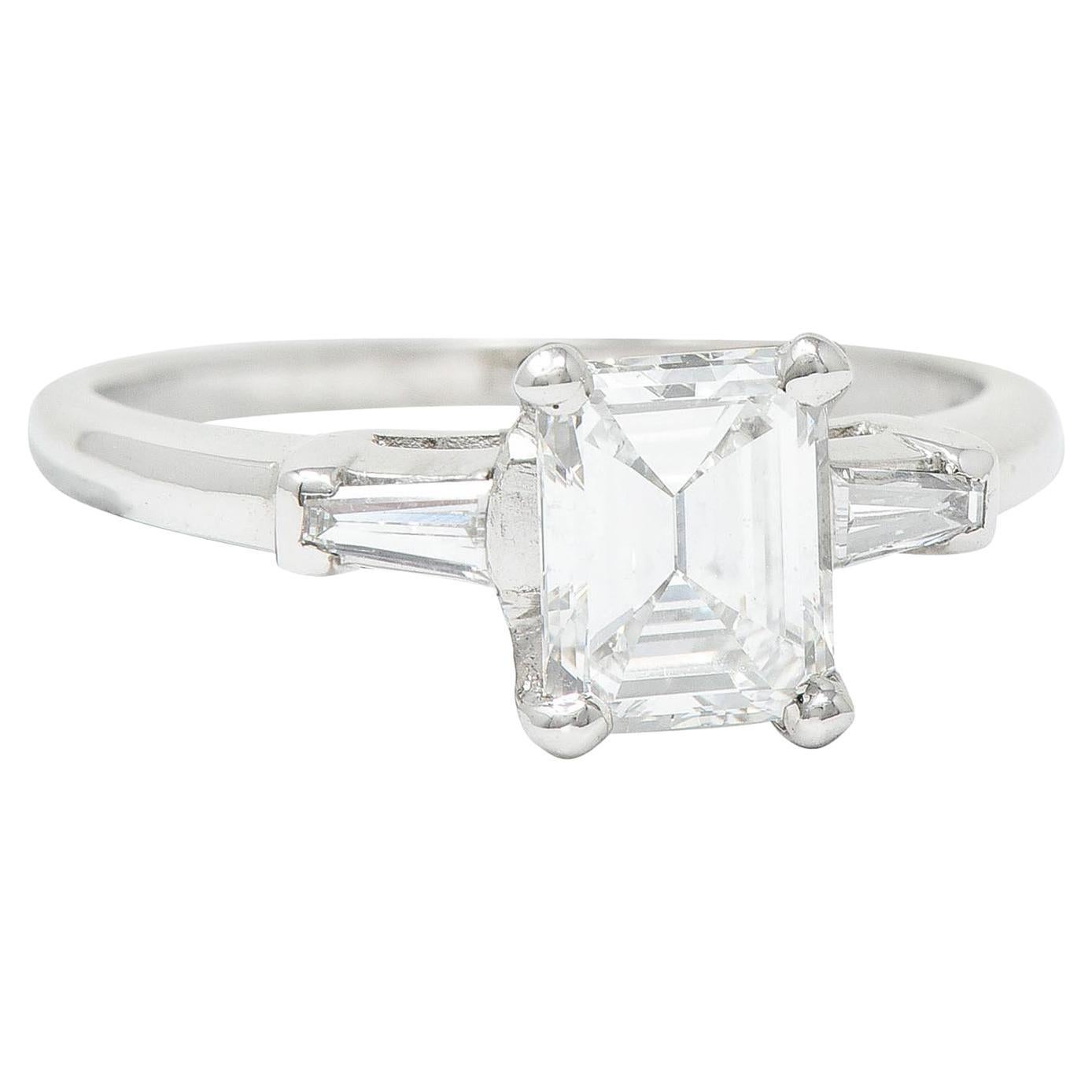 Art Deco 1.10 Carat Old Emerald Cut Diamond and Platinum Ring at 1stDibs