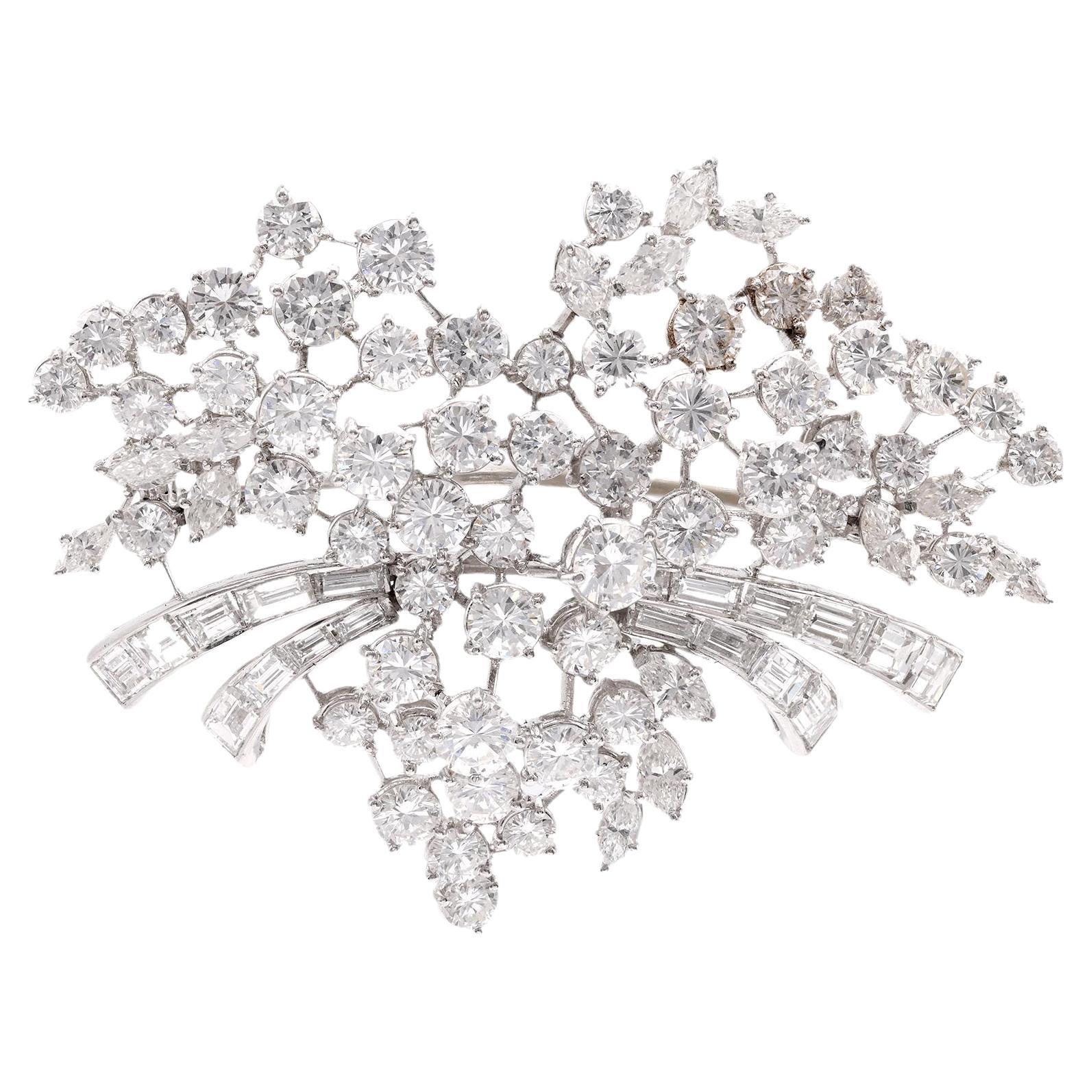 Mid Century Diamond Platinum Brooch For Sale at 1stDibs