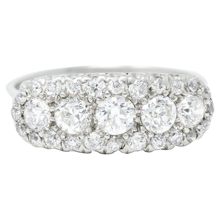 Midcentury 1.39 Carat Old European Cut Diamond Platinum Clustered ...