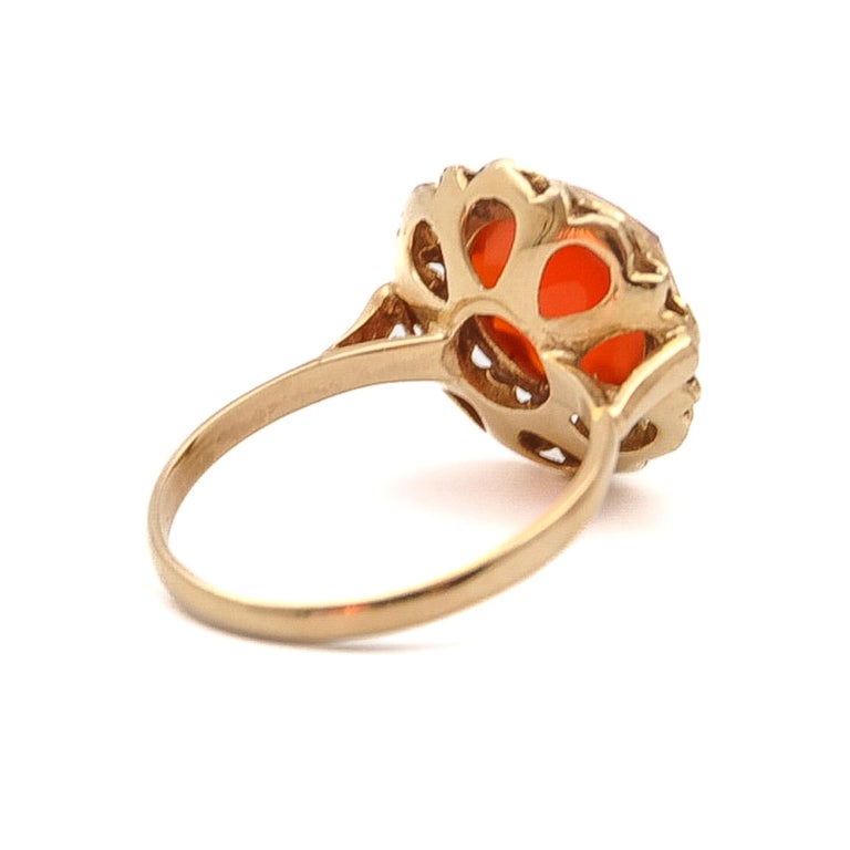 Vintage 14 Karat Gold Carnelian Openwork Ring For Sale at 1stDibs