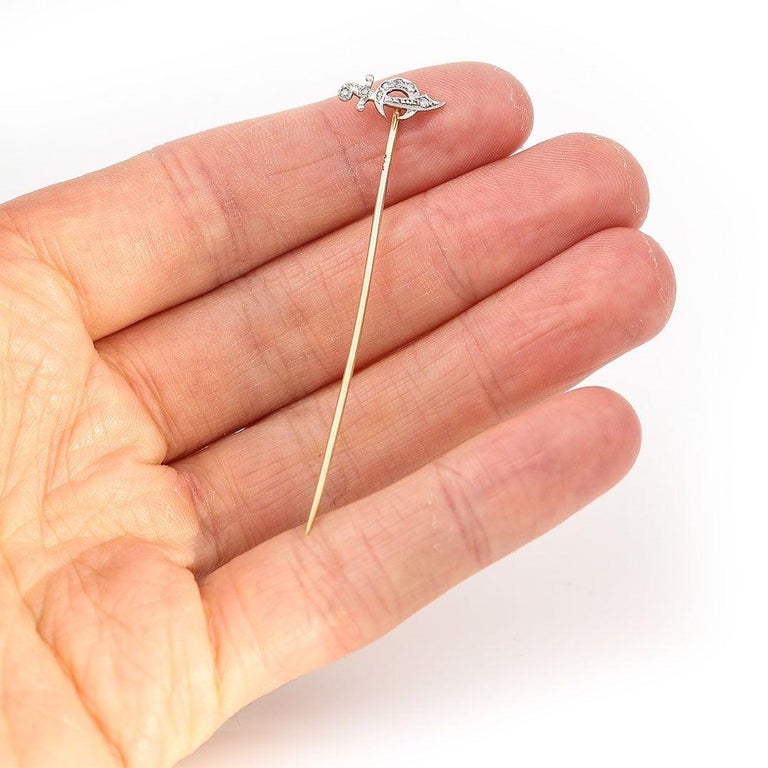 Midcentury 14 Carat Gold Diamond Dagger and Shield Stick Pin, circa ...