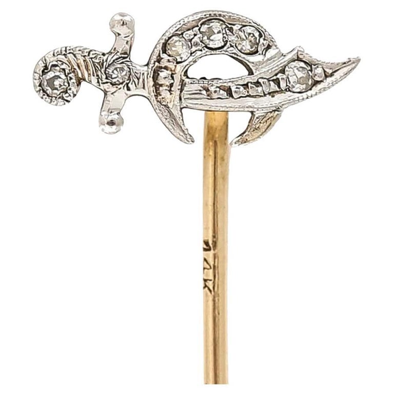Midcentury 14 Carat Gold Diamond Dagger and Shield Stick Pin, circa ...