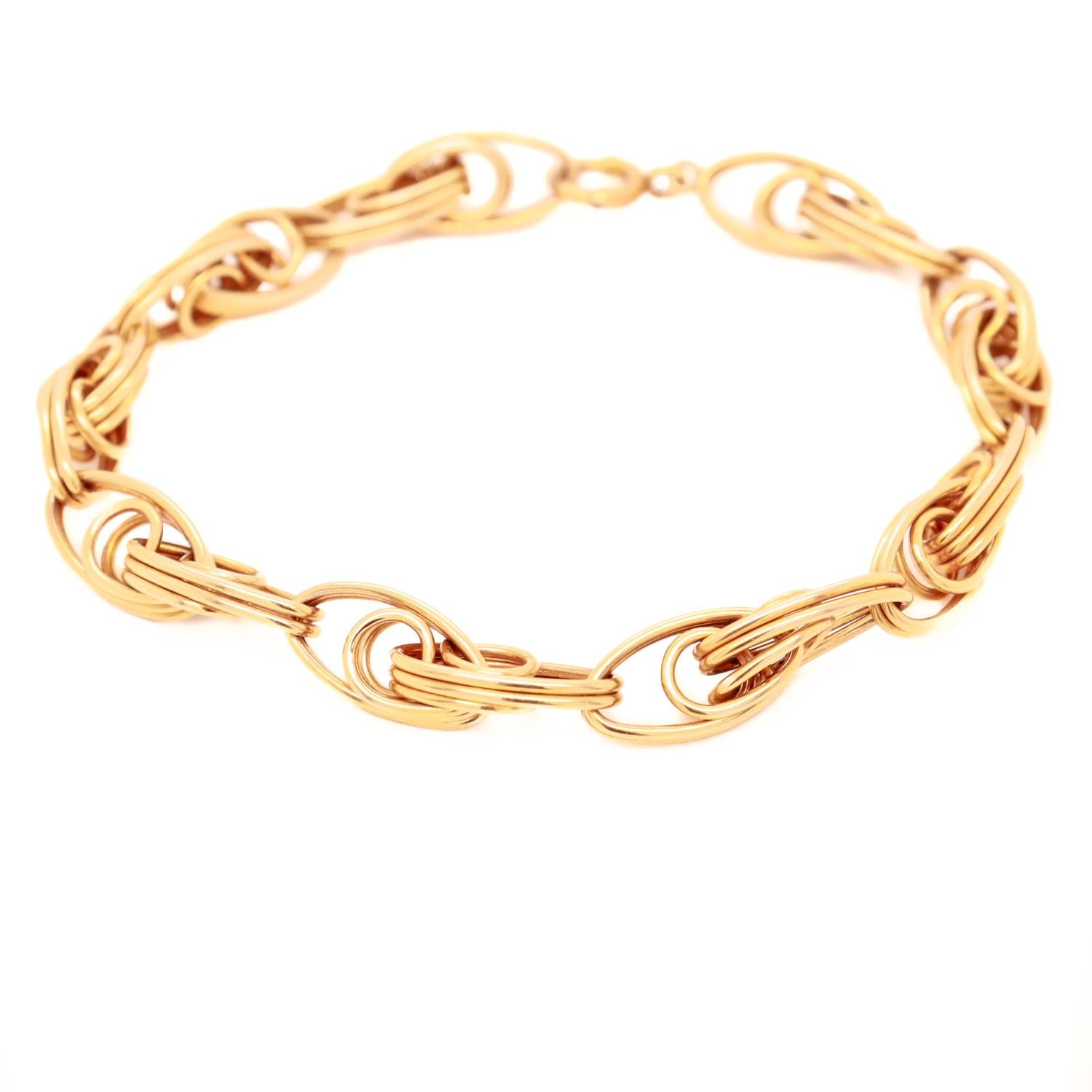 Mid-Century 14K Gold Woven Wire Chain Link Bracelet For Sale at 1stDibs