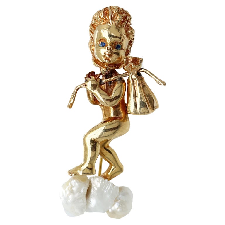 Mid-Century 14K Ruser Child Pin with Delta Pearls and Blue Sapphires ...