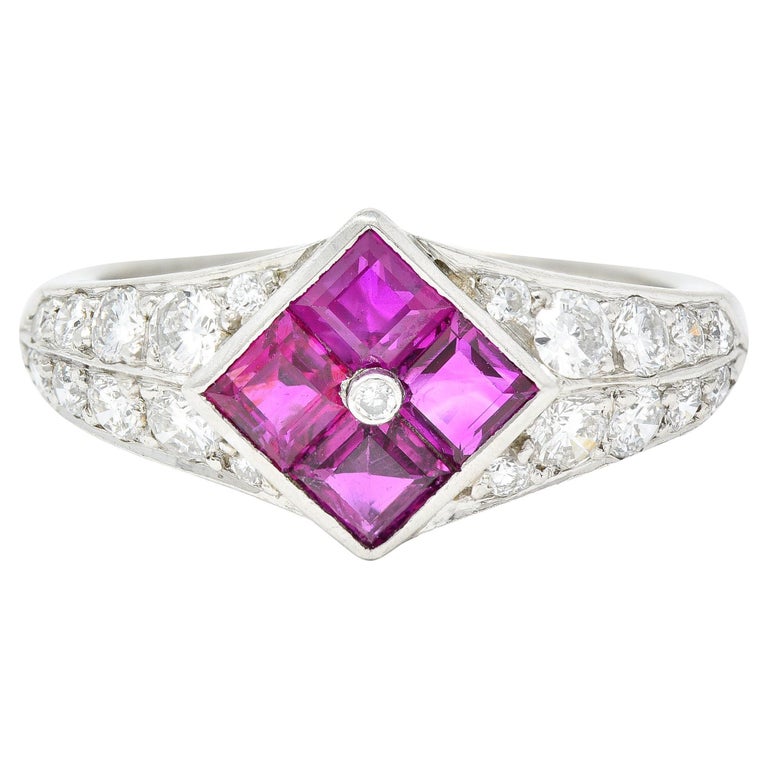 Midcentury 1.85 Carats Ruby Diamond Platinum Mystery Set Vintage Ring ...