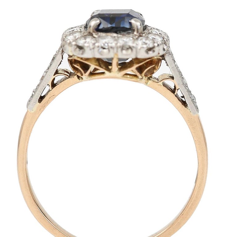 Midcentury 18ct Gold Square Sapphire and Diamond Cluster Ring, circa ...