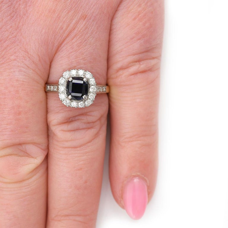 Midcentury 18ct Gold Square Sapphire and Diamond Cluster Ring, circa ...