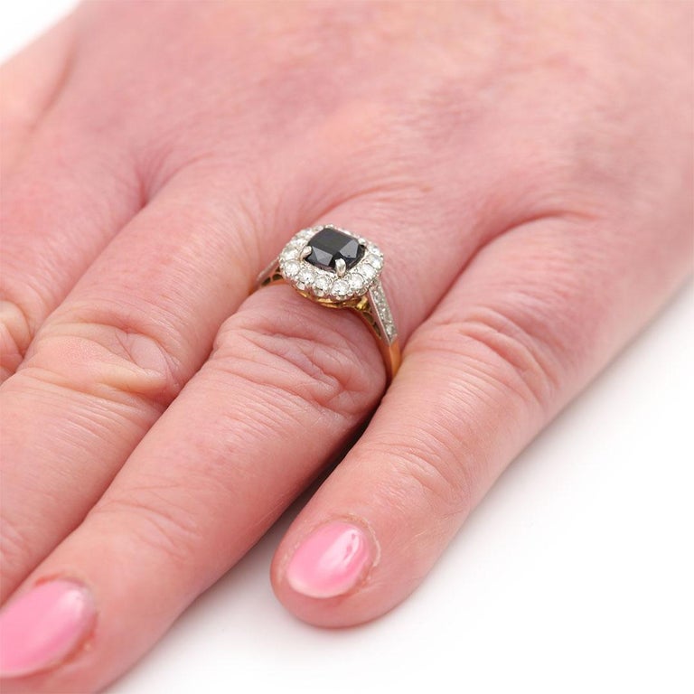 Midcentury 18ct Gold Square Sapphire and Diamond Cluster Ring, circa ...