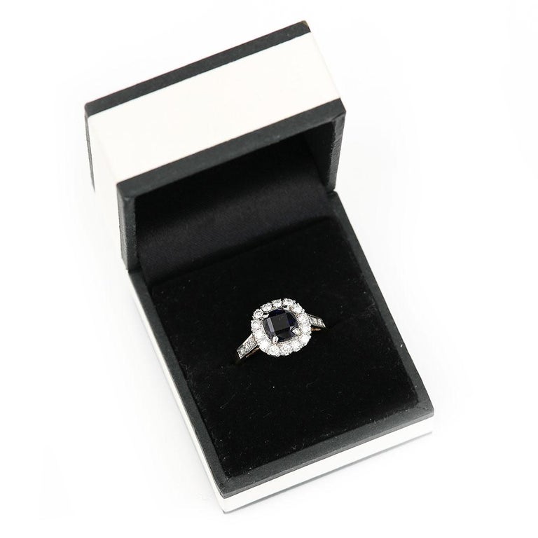 Midcentury 18ct Gold Square Sapphire and Diamond Cluster Ring, circa ...