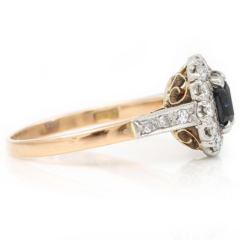 Midcentury 18ct Gold Square Sapphire and Diamond Cluster Ring, circa ...