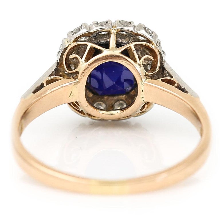 Midcentury 18ct Gold Square Sapphire and Diamond Cluster Ring, circa ...