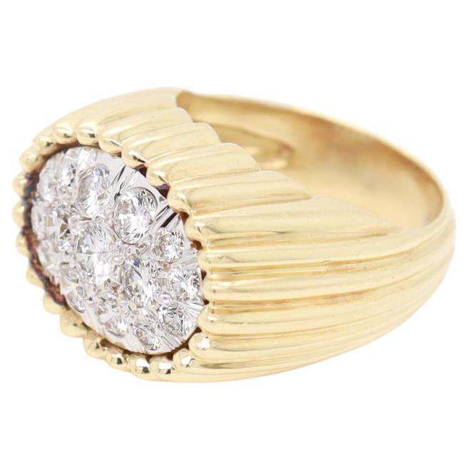 Mid-Century 18K Gold, Platinum and Diamond Cluster Signet Style Ring ...