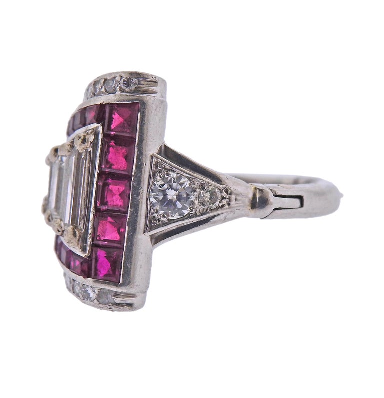 Mid Century 1940s Ruby Diamond Platinum Ring at 1stDibs