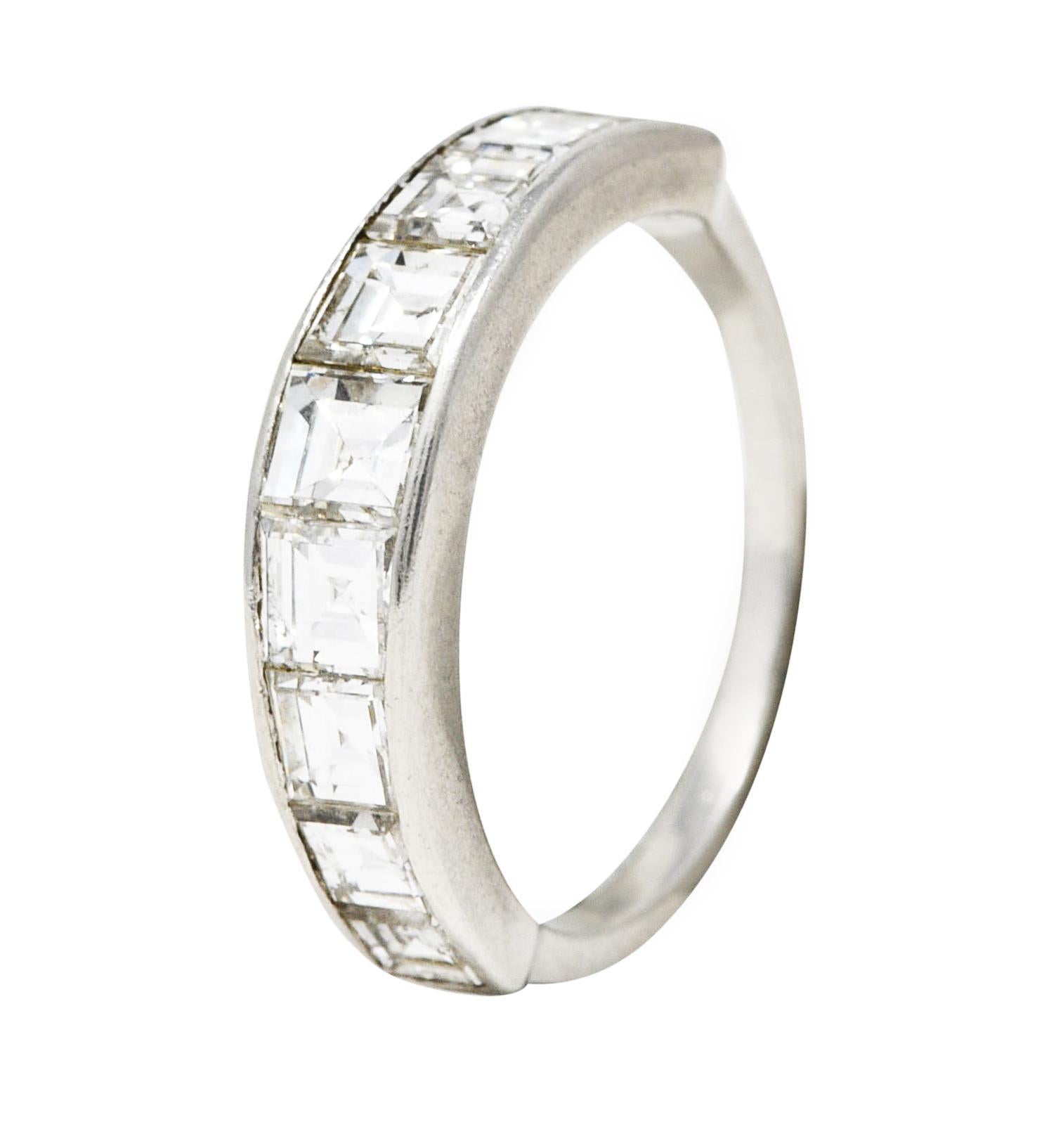Mid-Century 1950's 1.95 Carats Square Step Cut Diamond Platinum Channel ...